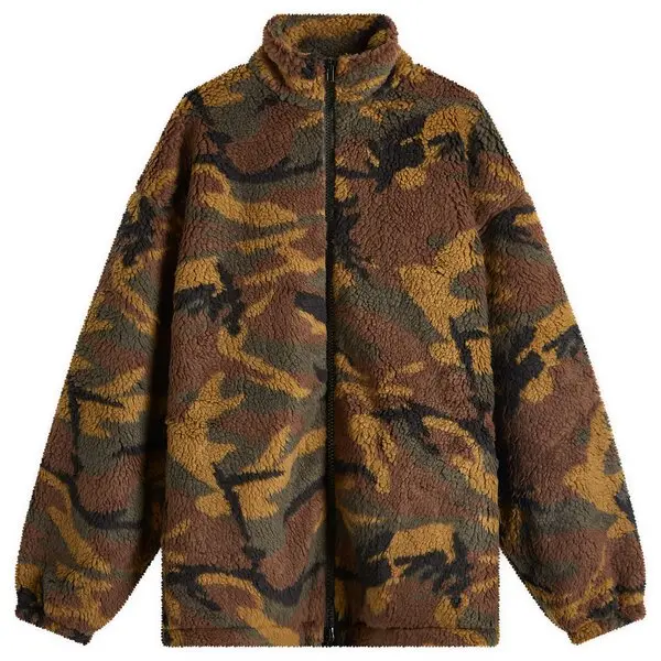 Vetements Camo Fleece Zip Up Jacket In Green Camo - 70% Off